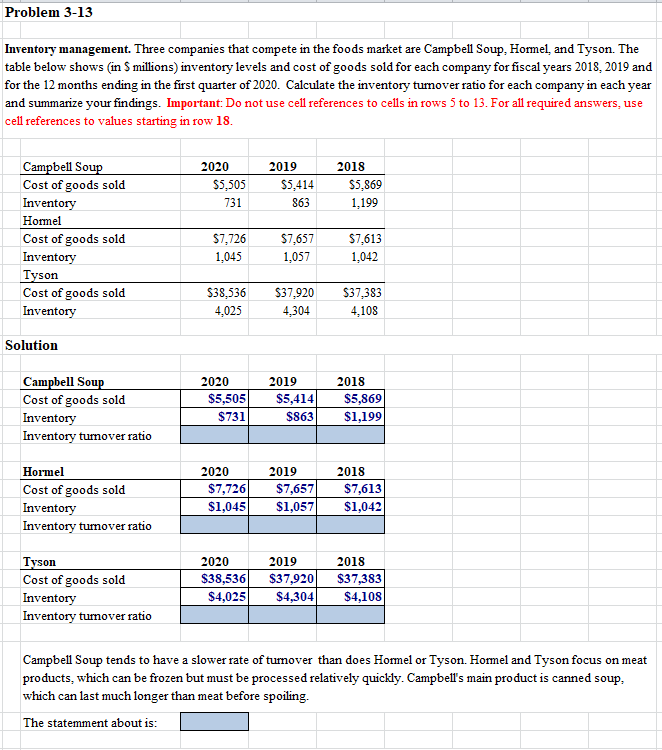 Solved Problem 3-13 Inventory management. Three companies | Chegg.com