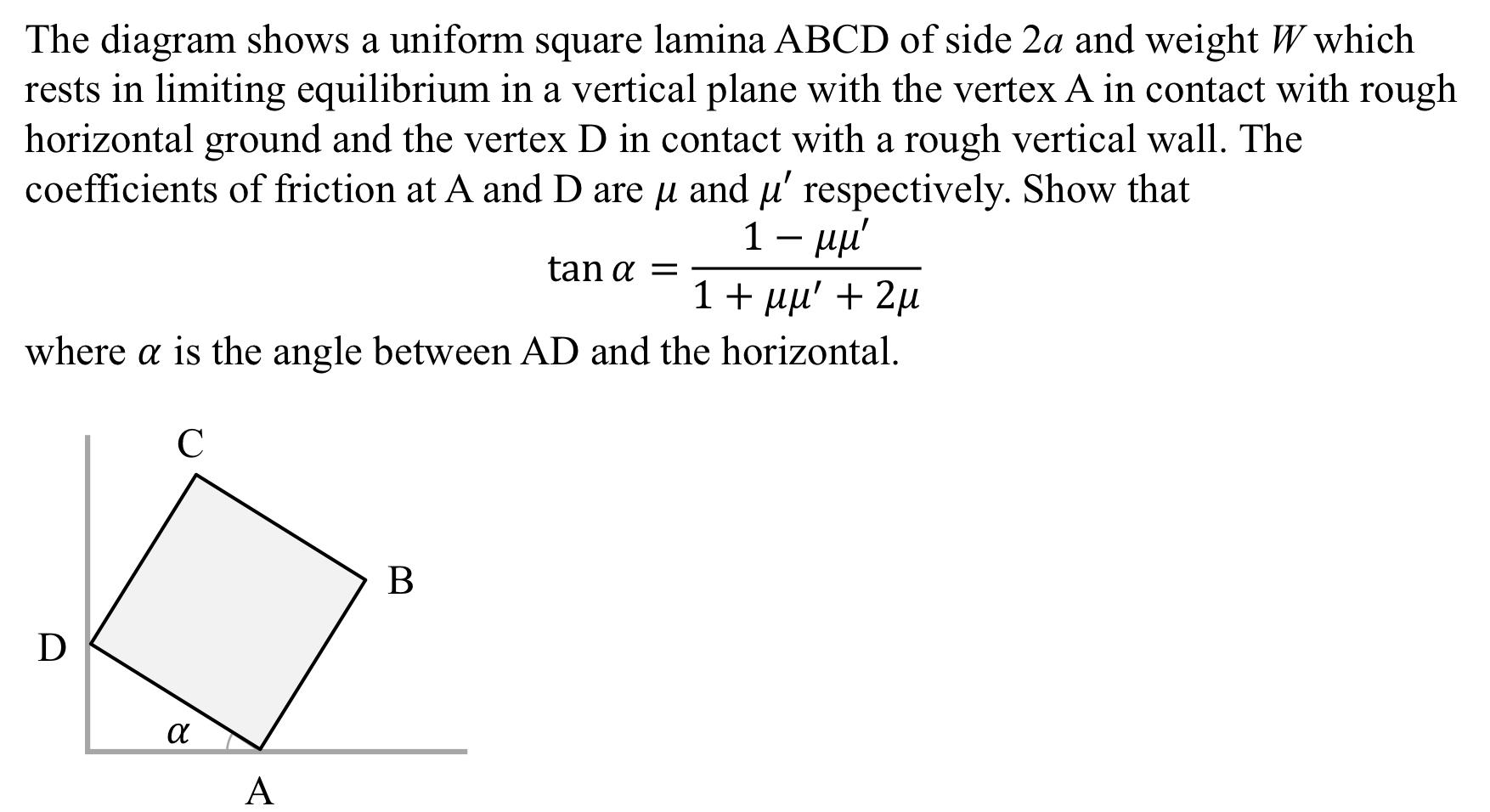 Solved a The diagram shows a uniform square lamina ABCD of | Chegg.com