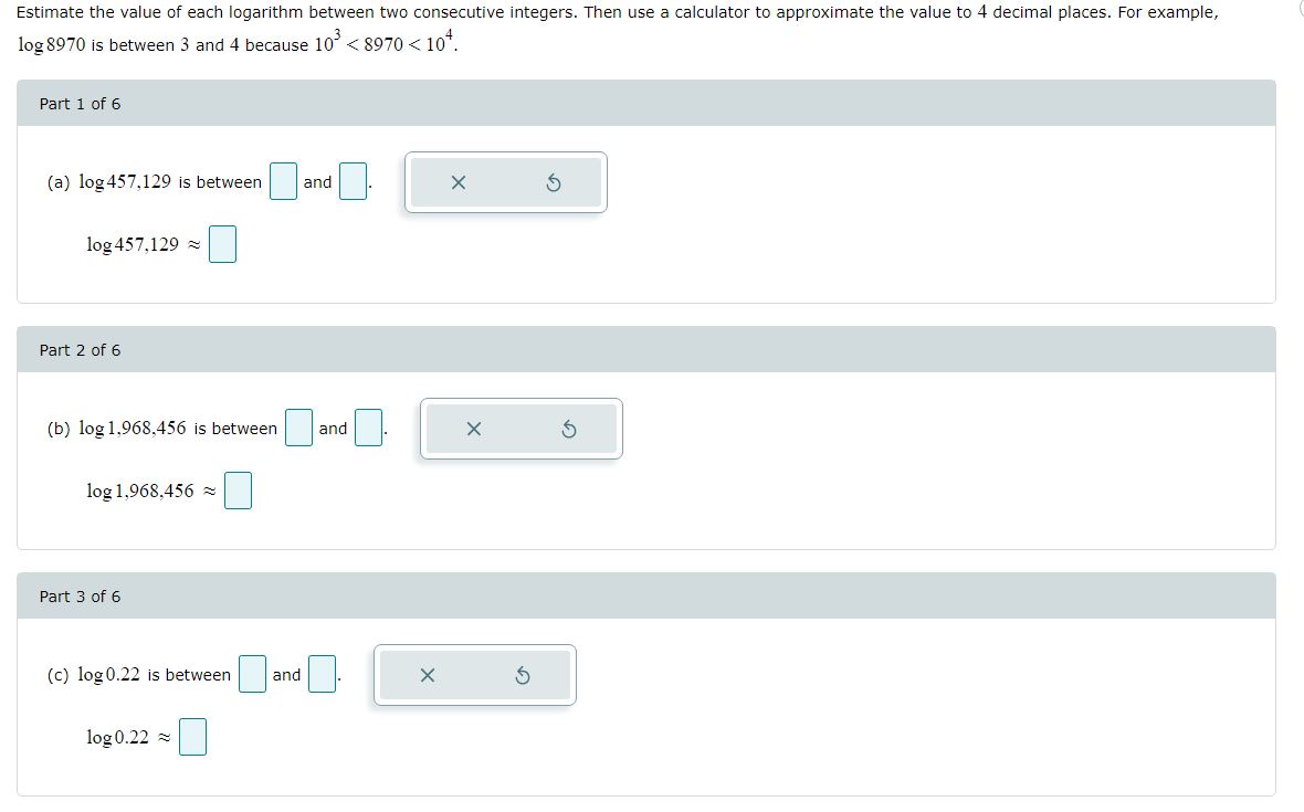 Solved Estimate the value of each logarithm between two | Chegg.com