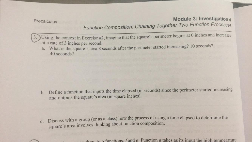 Solved Precalculus Module 3 Investigation 4 Function 