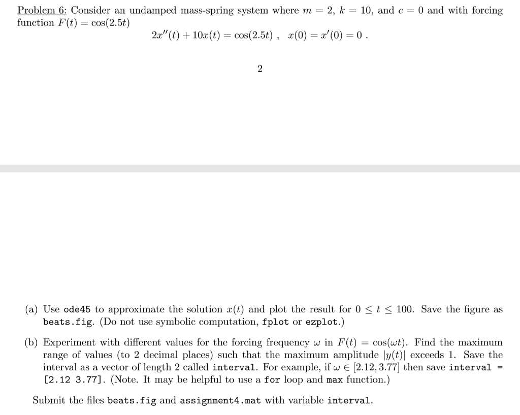Problem 6: Consider an undamped mass-spring system | Chegg.com