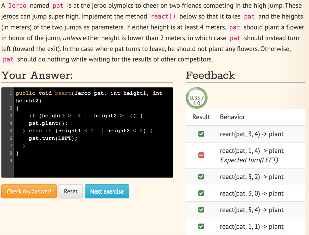 Solved A Jeroo named pat is at the jeroo olympics to cheer | Chegg.com