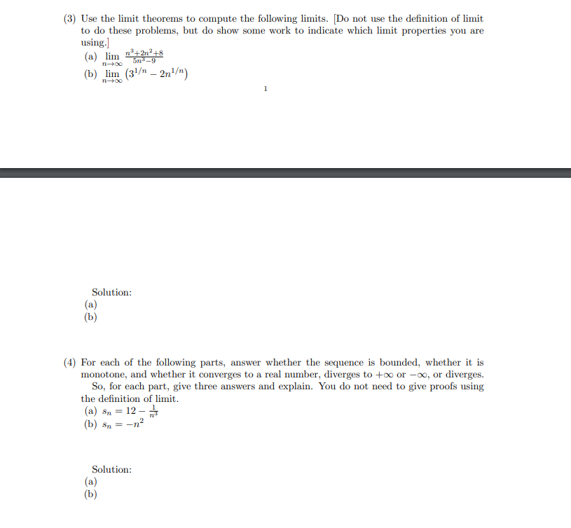 Solved (3) Use the limit theorems to compute the following | Chegg.com