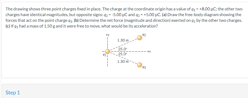 Solved The drawing shows three point charges fixed in place. | Chegg.com