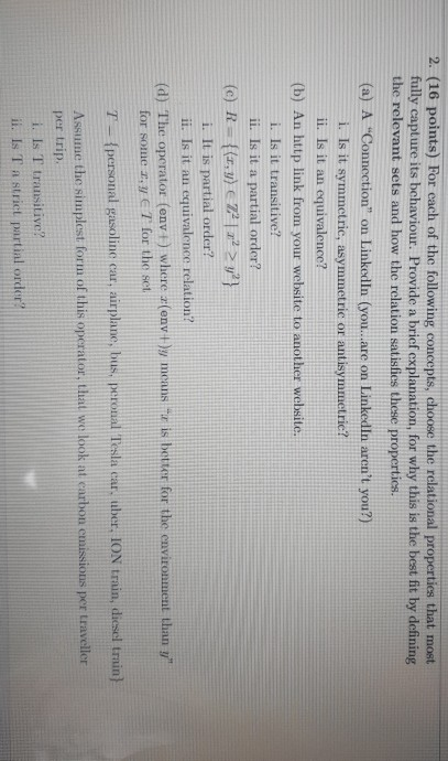 Solved 2. (16 points) For each of the following concepts, | Chegg.com