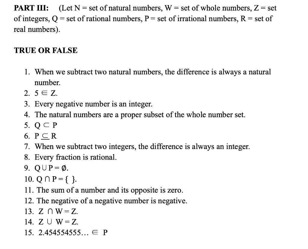 Solved PART III Let N Set Of Natural Numbers W Set Of Chegg
