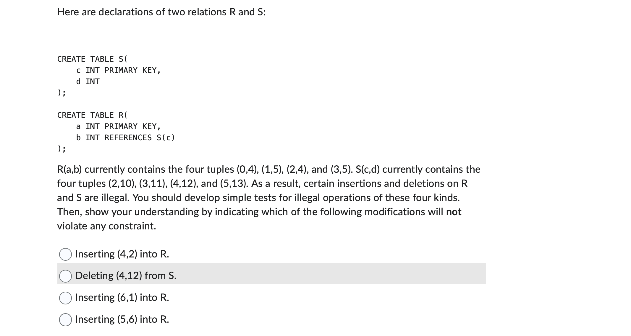 Solved Here are declarations of two relations R and S: | Chegg.com