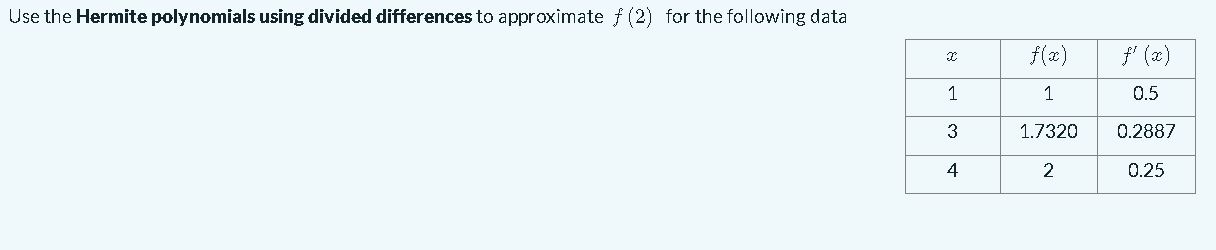 Solved Use the Hermite polynomials using divided differences | Chegg.com