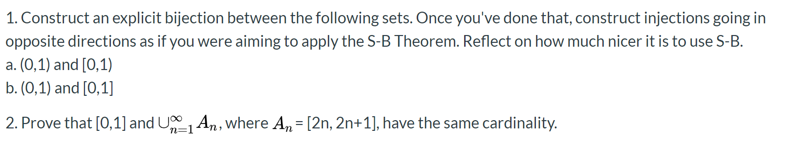 Solved 1 Construct An Explicit Bijection Between The 