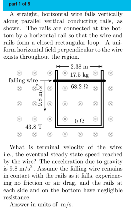 Solved part 1 of 5 A straight, horizontal wire falls | Chegg.com