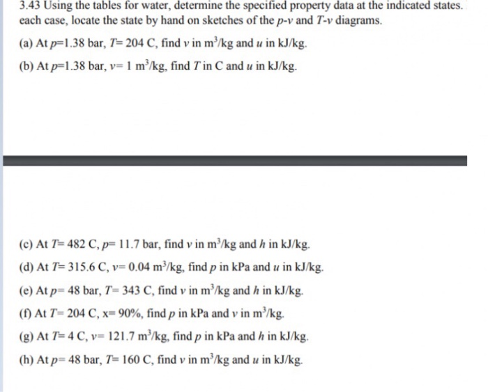 Solved 3.43 Using the tables for water, determine the | Chegg.com