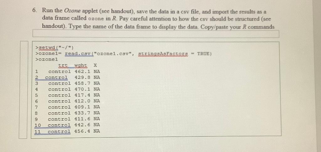 6. Run the Ozone applet (see handout), save the data | Chegg.com