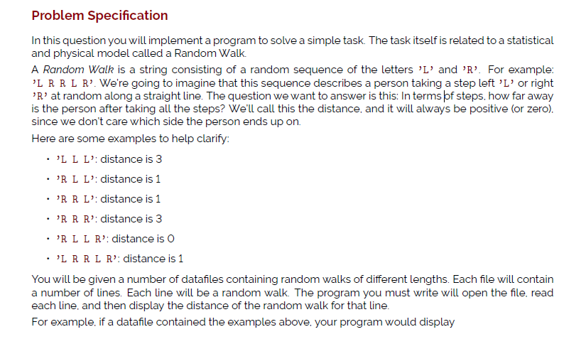 Solved Problem Specification In this question you will | Chegg.com