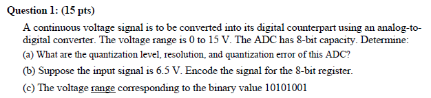 Solved Question 1: (15 pts) A continuous voltage signal is | Chegg.com