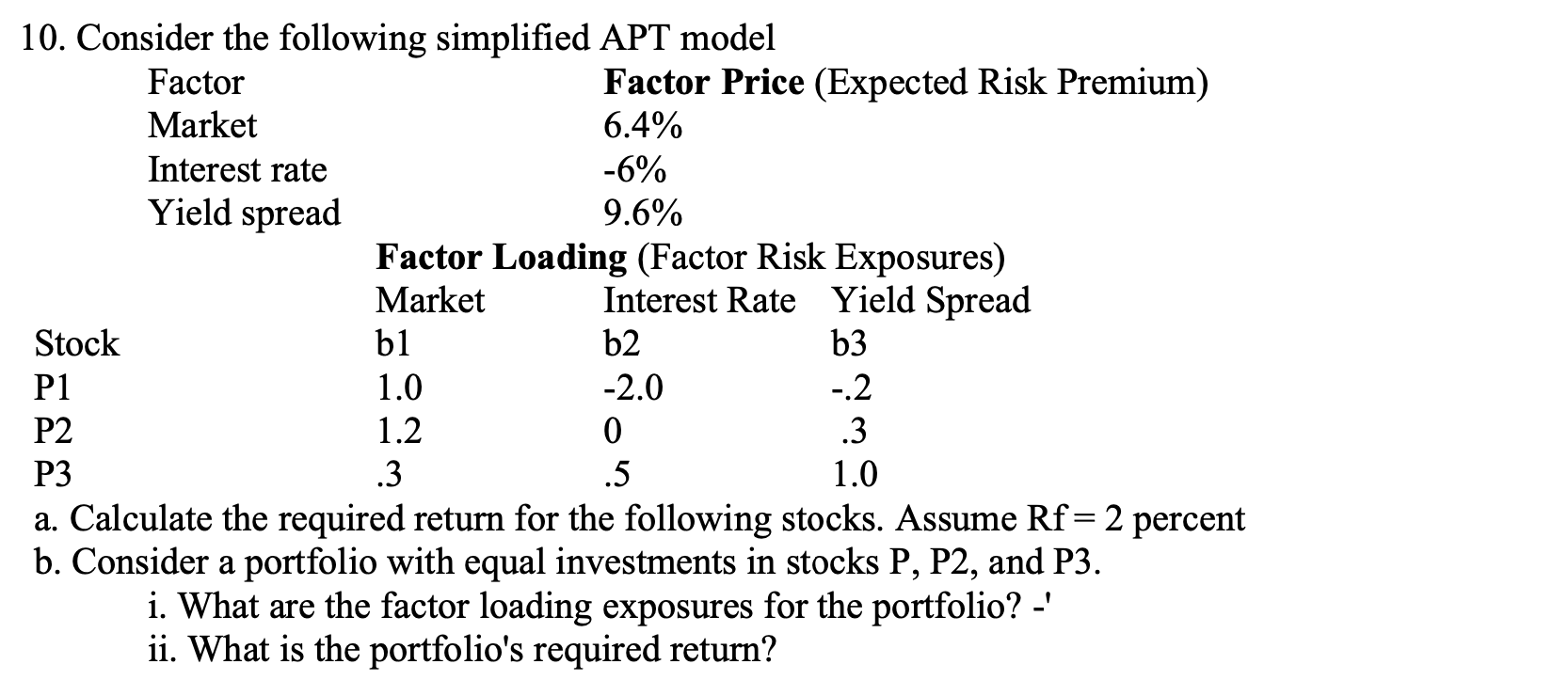 Solved 10. Consider the following simplified APT model ium) | Chegg.com