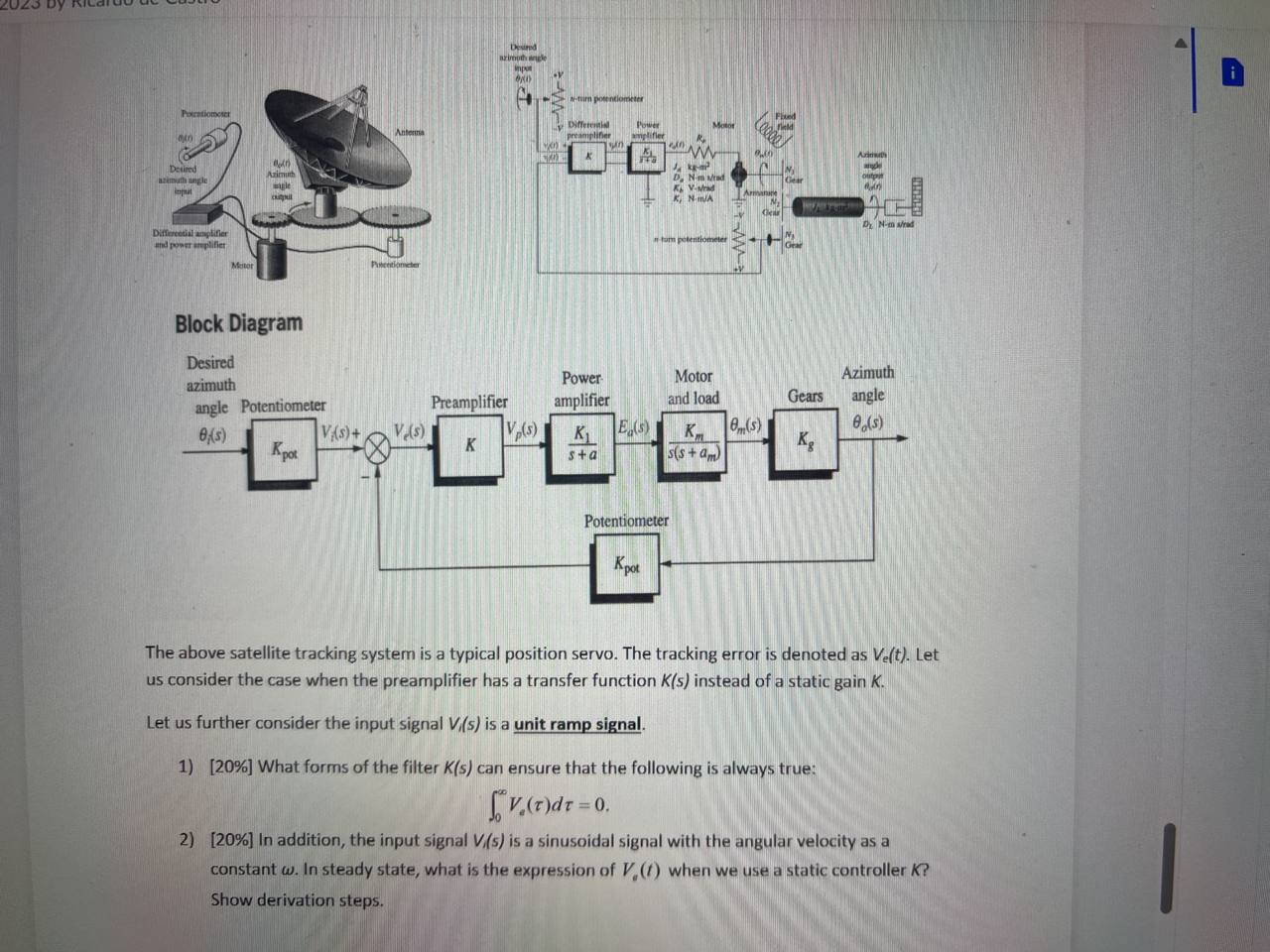 Solved The above satellite tracking system is a typical | Chegg.com
