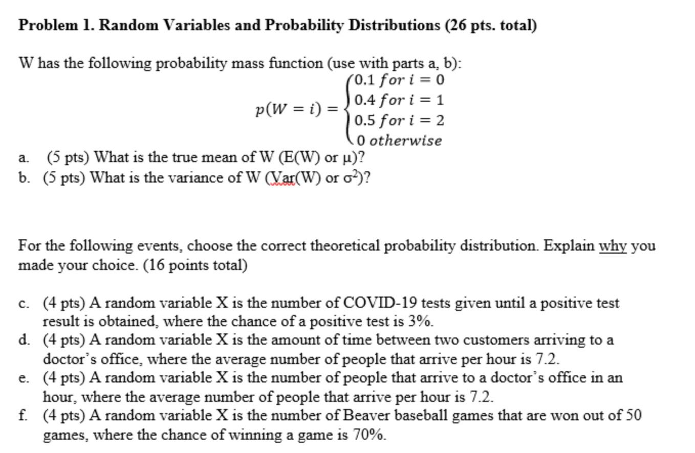 Solved Problem 1. Random Variables and Probability | Chegg.com