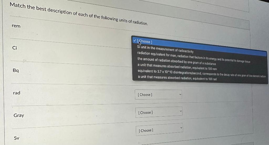 Solved Match the best description of each of the following | Chegg.com