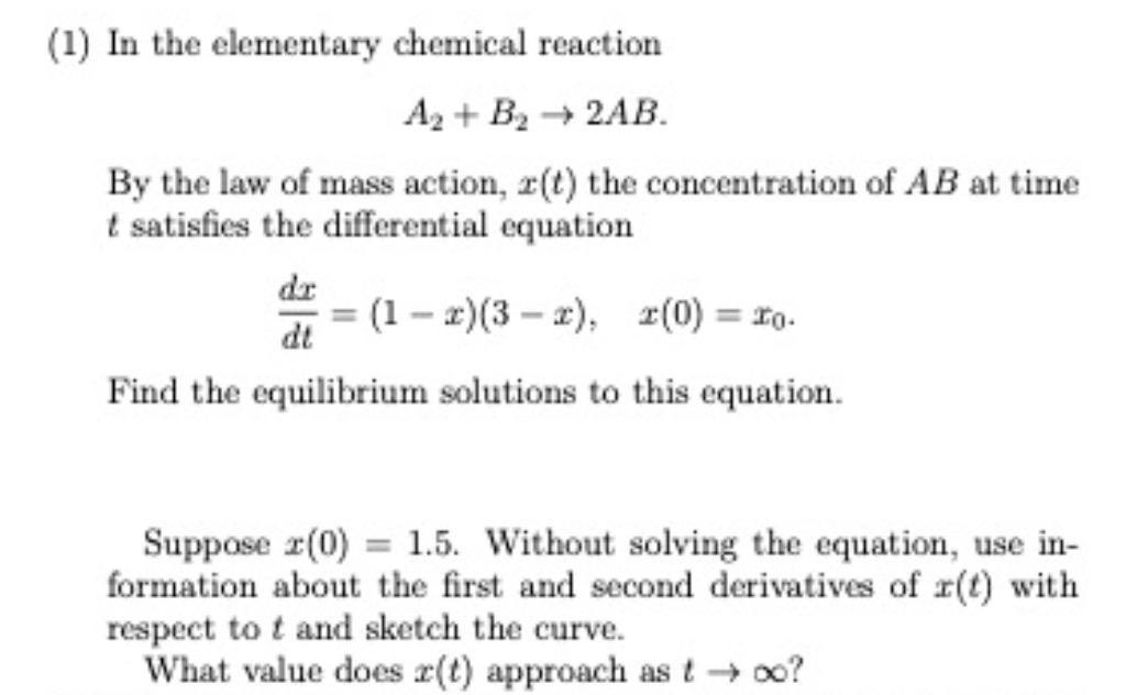 Solved (1) In the elementary chemical reaction A2+B2→2AB By | Chegg.com