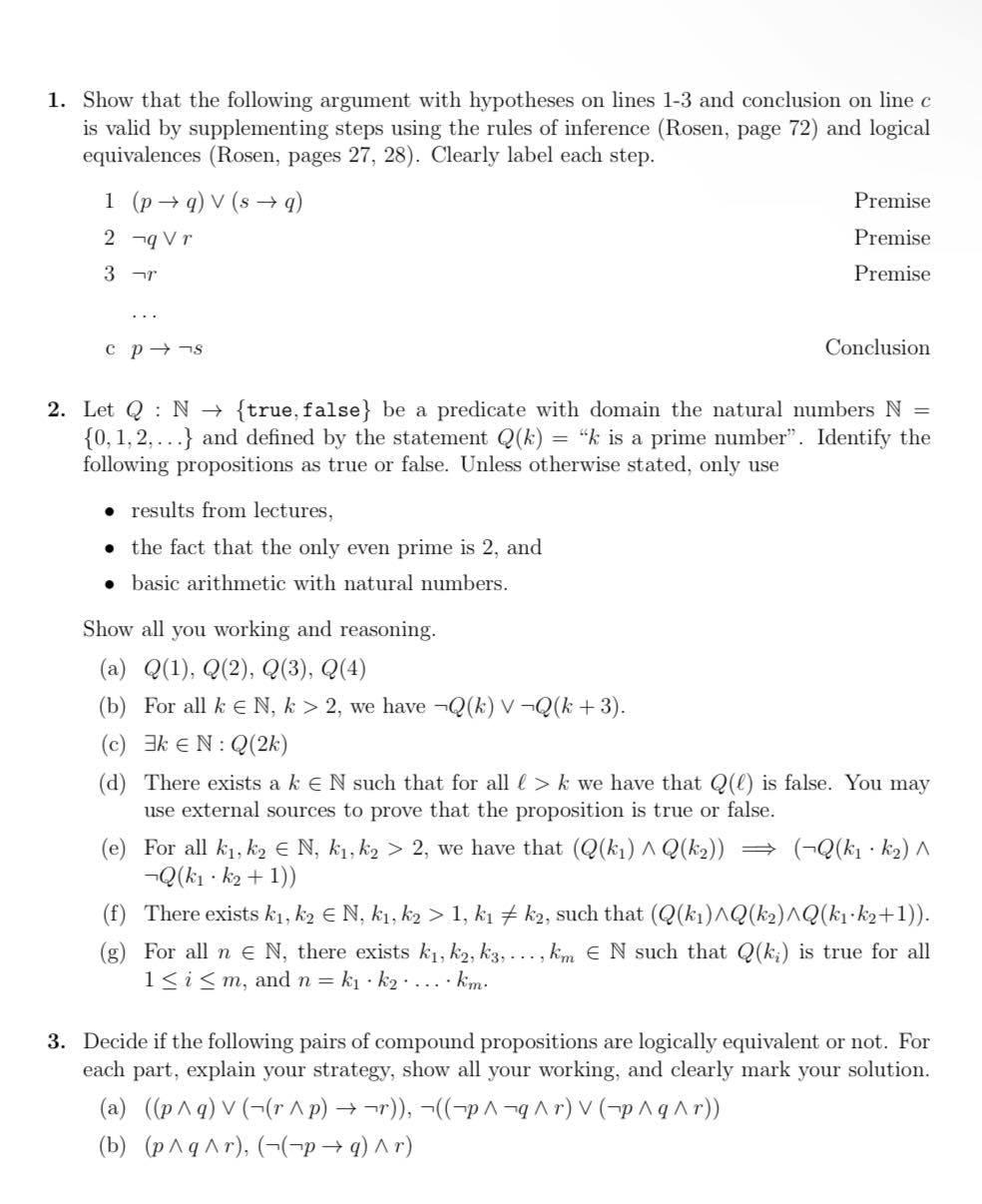 Solved 1. Show that the following argument with hypotheses | Chegg.com