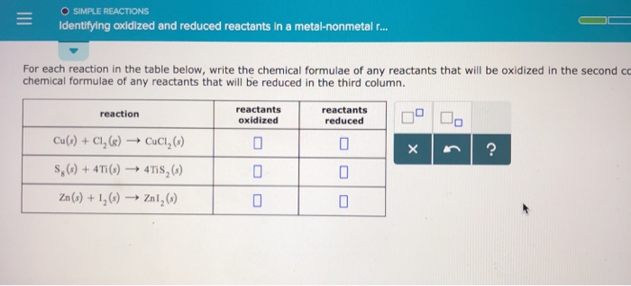 Solved O SIMPLE REACTIONS Identifying oxidized and reduced | Chegg.com