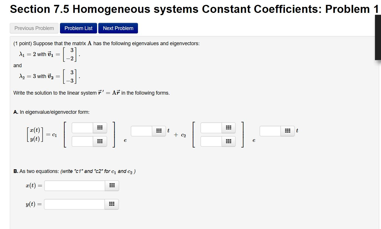 Solved Section 7.5 Homogeneous systems Constant | Chegg.com