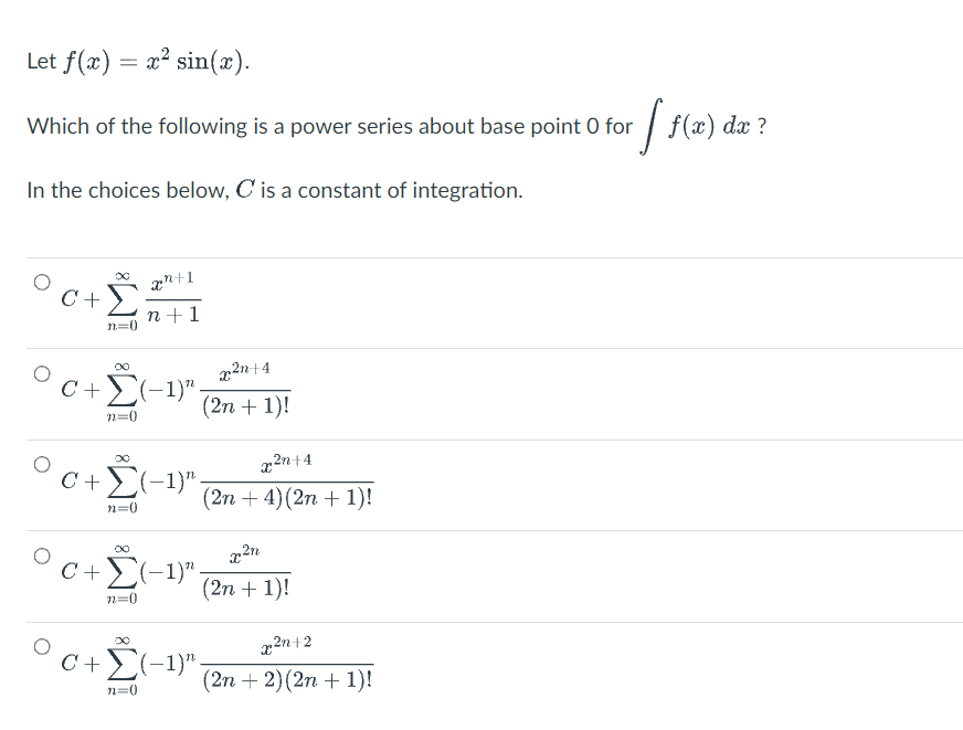 Solved Let f(x)=x2sin(x). Which of the following is a power | Chegg.com