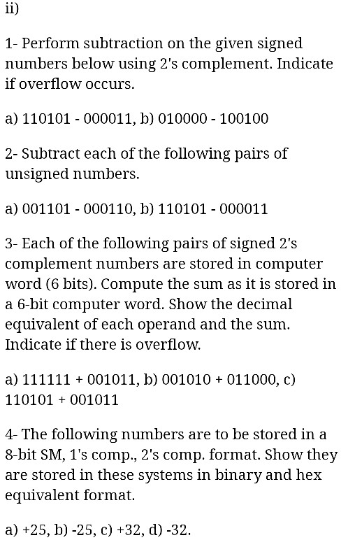 Solved 1- Perform subtraction on the given signed numbers | Chegg.com