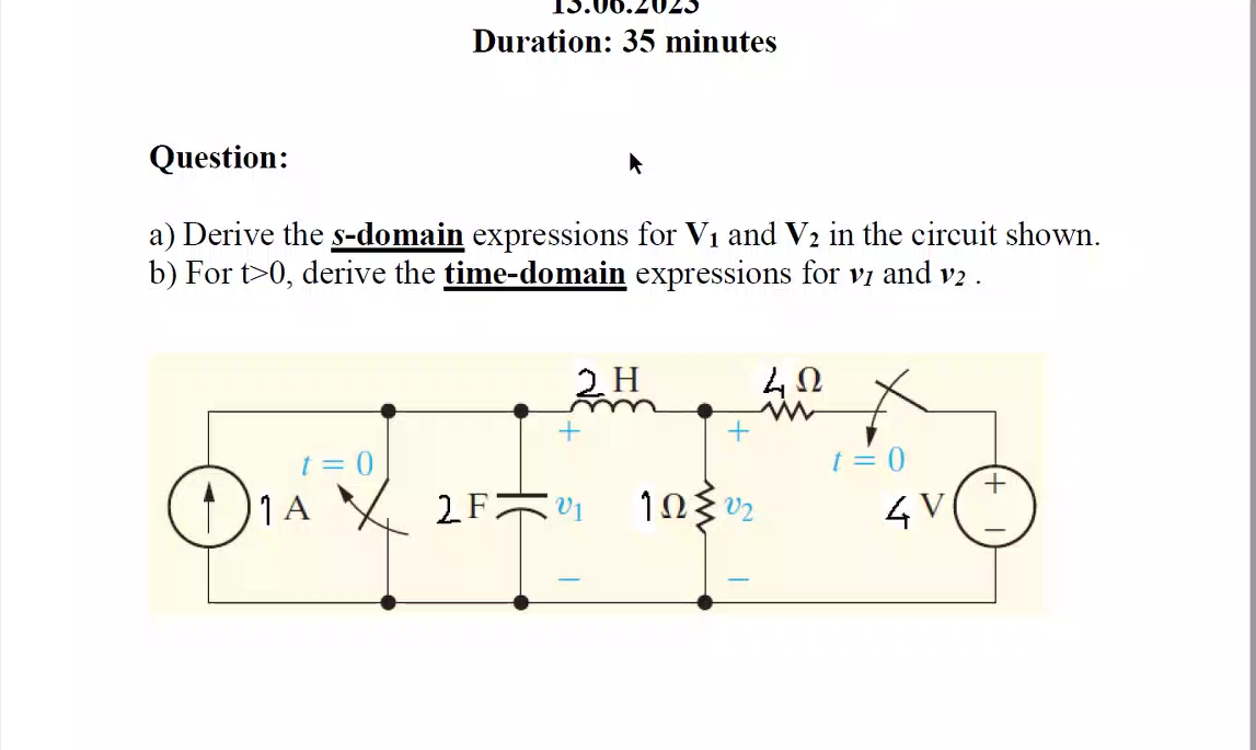Solved a) Derive the s-domain expressions for V1 and V2 in | Chegg.com