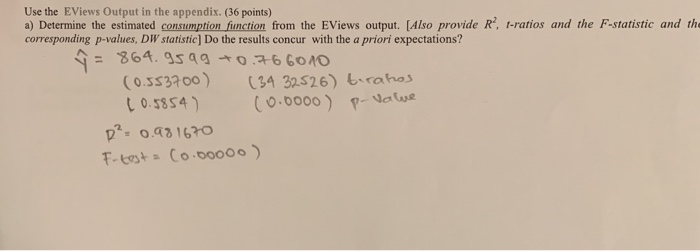 Solved Use the EViews Output in the appendix. (36 points) a) | Chegg.com