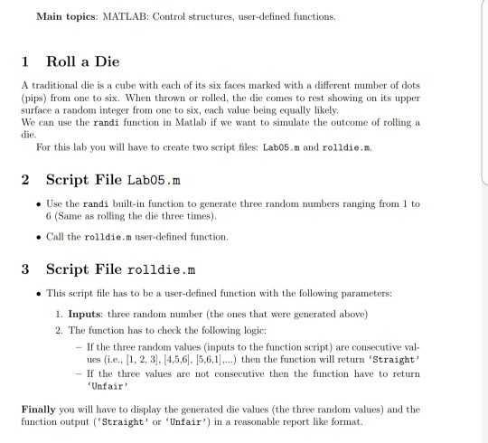 Main topics: MATLAB: Control structures, user-defined | Chegg.com