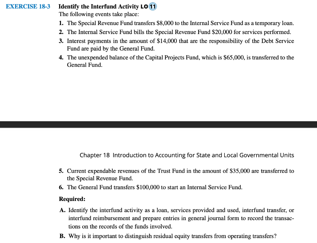 Solved EXERCISE 18-3 Identify the Interfund Activity LO 11 | Chegg.com