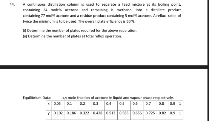 Solved 44 A continuous distillation column is used to | Chegg.com