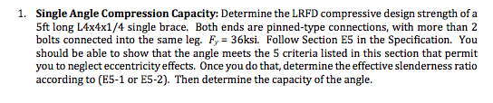 Single Angle Compression Capacity: Determine the LRFD | Chegg.com