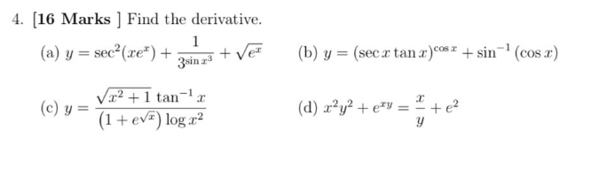 Solved 4. [16 Marks ] Find the derivative. (a) | Chegg.com