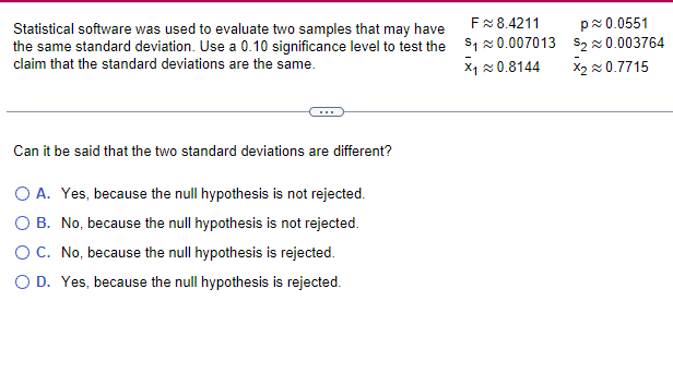 Solved Statistical software was used to evaluate two samples | Chegg.com