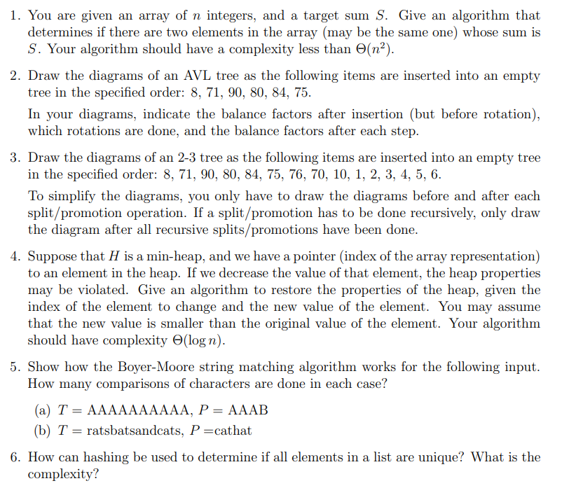 You are given an array of n ﻿integers, and a target | Chegg.com