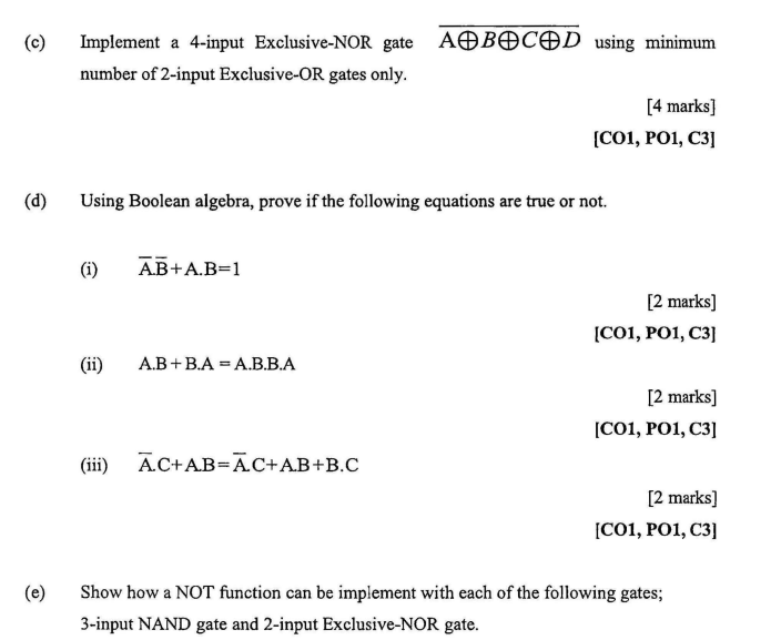 Solved C Implement A 4 Input Exclusive Nor Gate A⨁b⊕c⊕d 2317