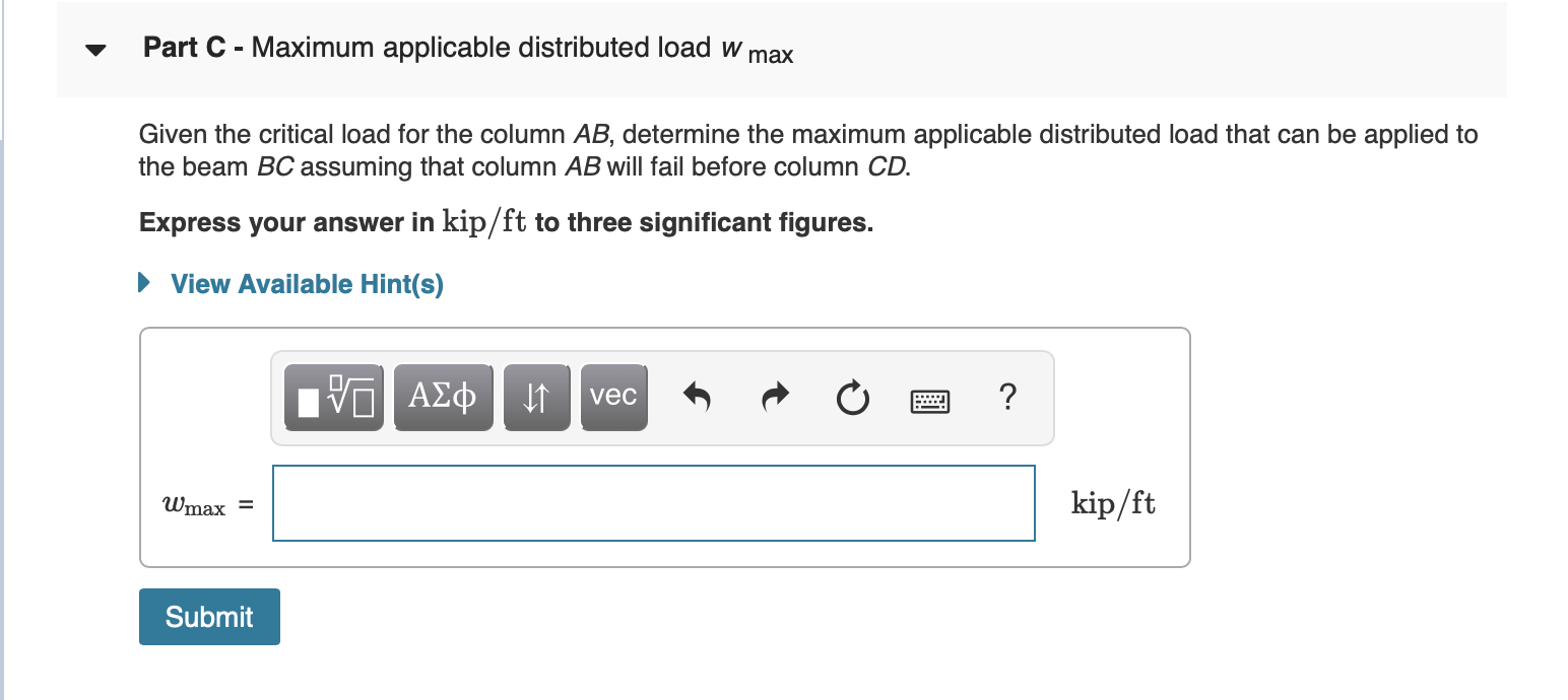 Solved Part A - Critical load for column AB Learning Goal: | Chegg.com