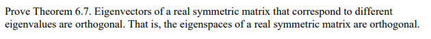 Solved Prove Theorem 6.7. Eigenvectors of a real symmetric | Chegg.com