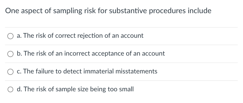 Solved One aspect of sampling risk for substantive | Chegg.com