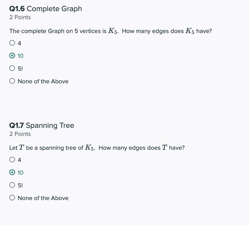 Solved Q1.6 Complete Graph 2 Points The complete Graph on 5 | Chegg.com