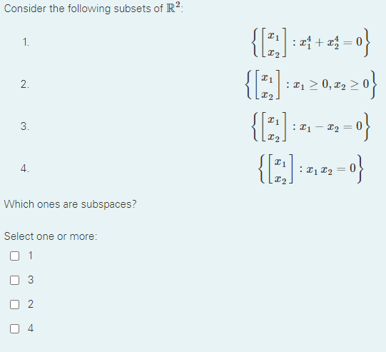 Solved Consider the following subsets of R2: 1. 21 2. :> | Chegg.com