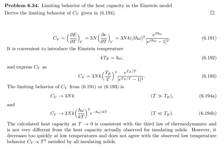 Solved Problem 6.34. Limiting behavior of the heat capacity | Chegg.com