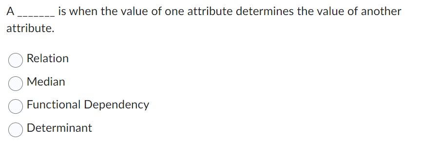 Solved A is when the value of one attribute determines the | Chegg.com