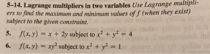 Solved multipli- 5-14. Lagrange multipliers in two variables | Chegg.com