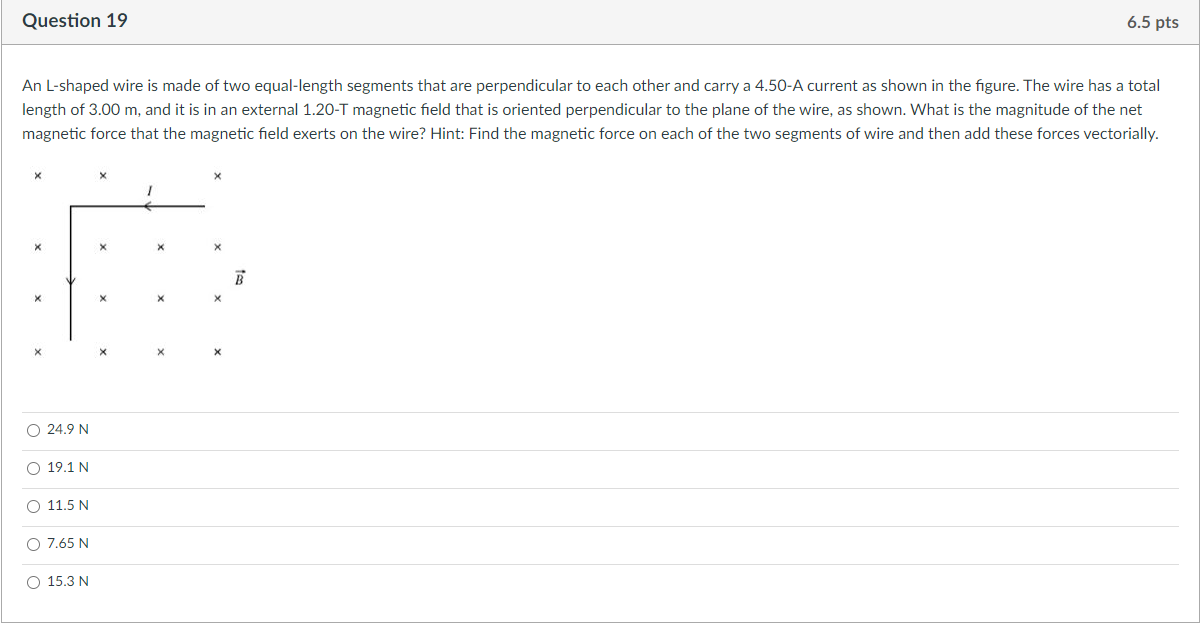 Solved Question 19 6.5 pts An L-shaped wire is made of two | Chegg.com