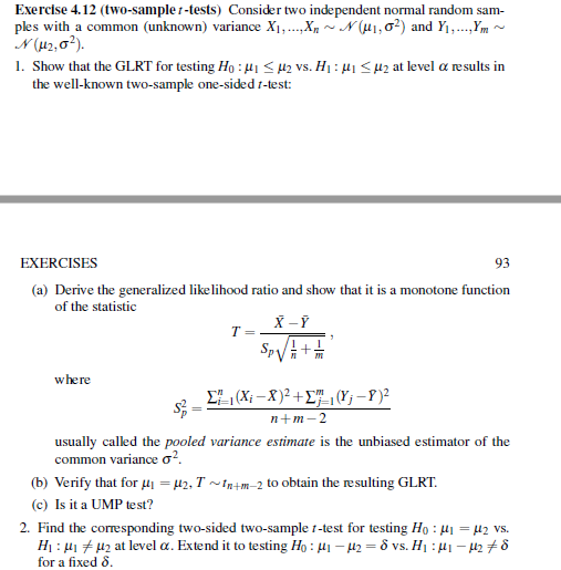 Solved Exercise 4.12 (two-sample t-tests) Consider two | Chegg.com