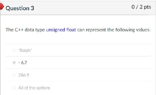 Solved Question 3 02 Pts The C Data Type Unsigned Float 