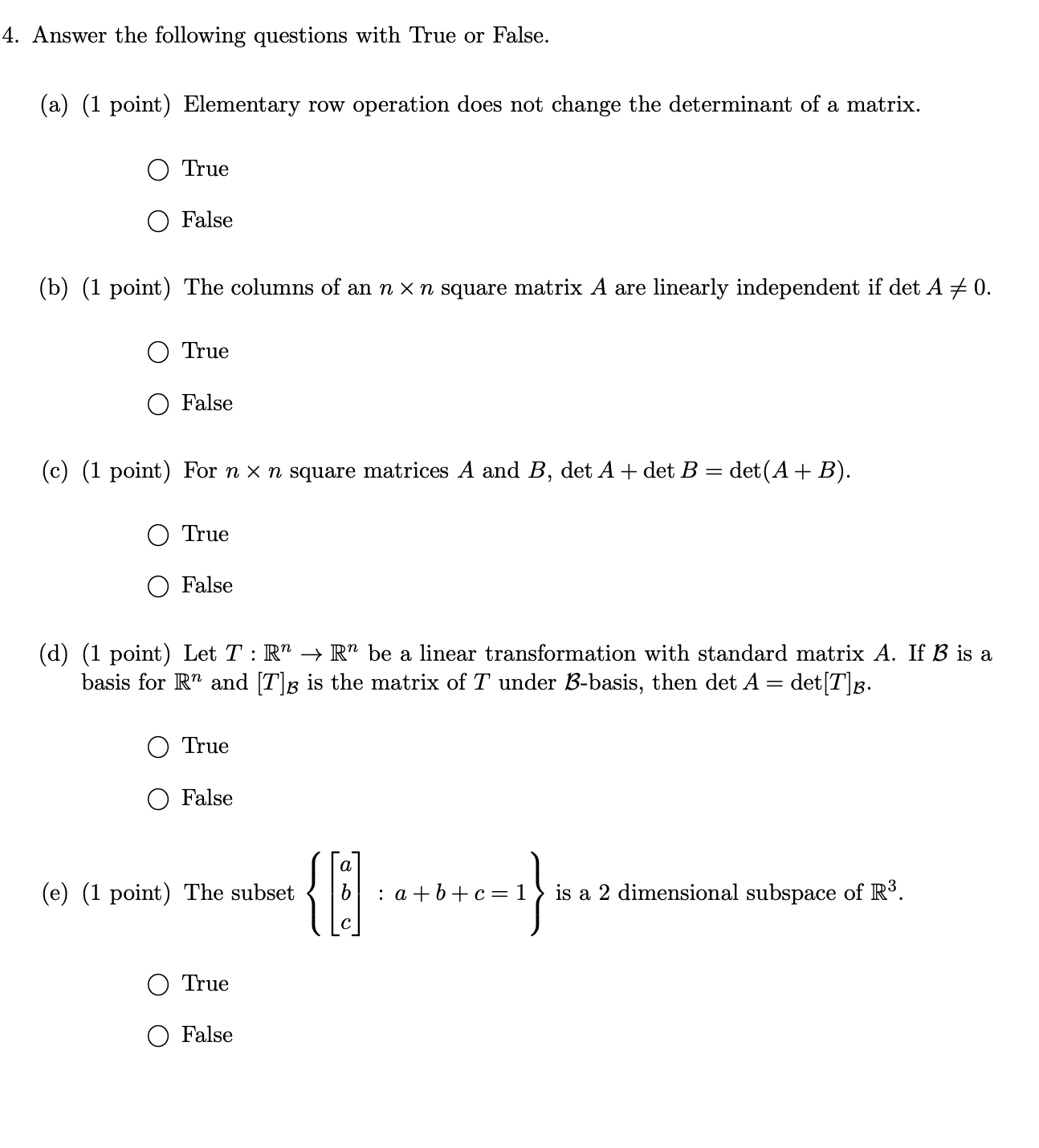 Solved 4 Answer The Following Questions With True Or False